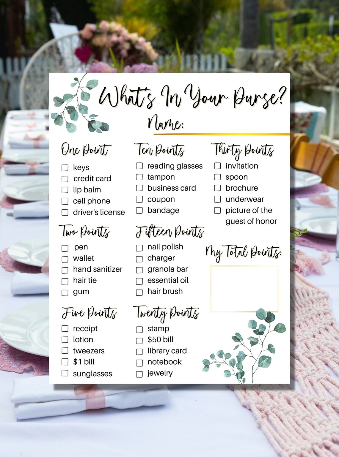 What's in Your Purse Shower Game: Printable Baby/wedding Shower (PDF ...