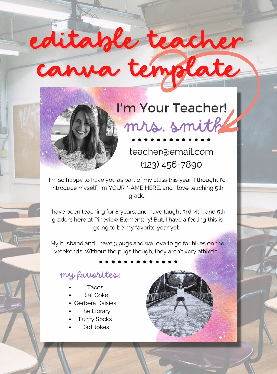 Meet Your Teacher Editable Canva Template - Etsy