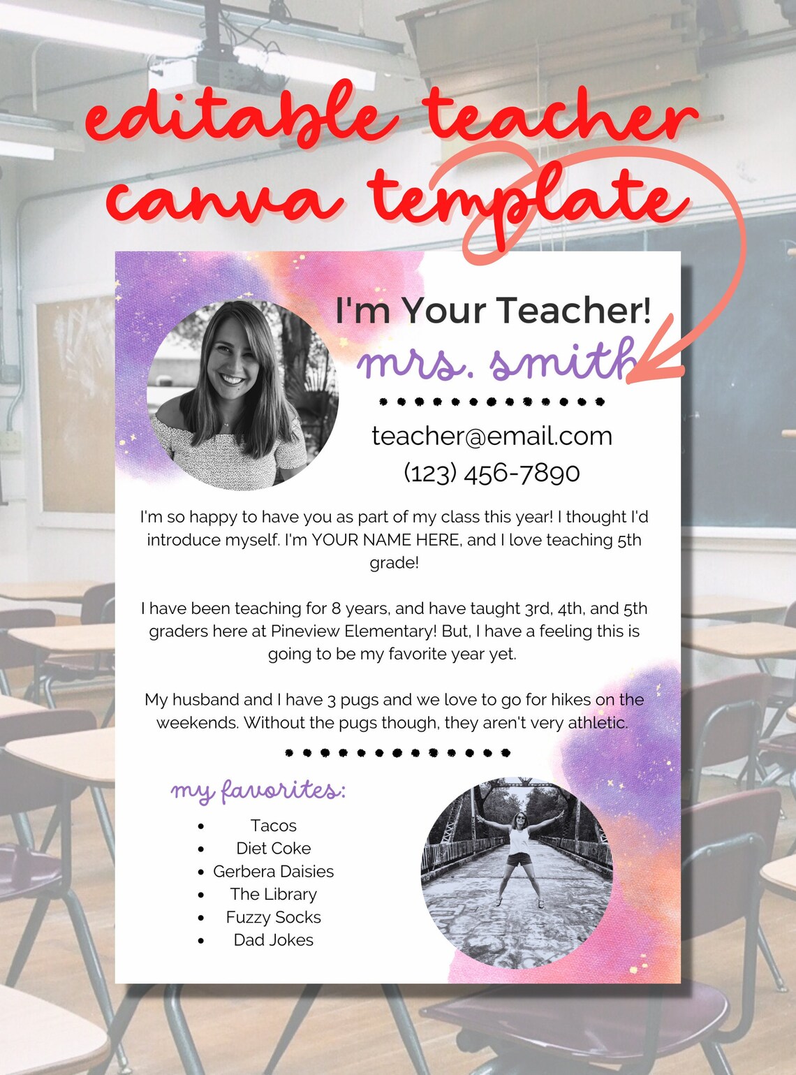 Meet Your Teacher Editable Canva Template - Etsy