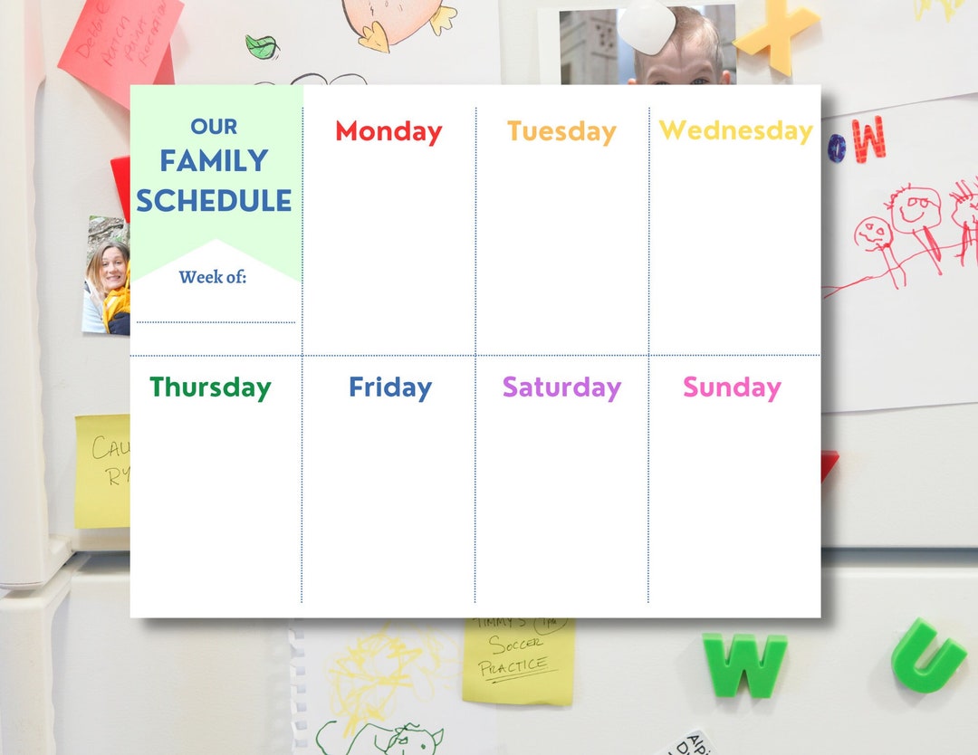 Our Family Schedule | Kid Friendly Fridge Weekly Calendar Printable - Etsy
