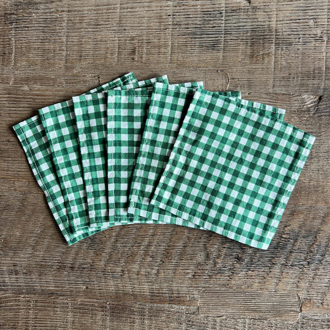 Green Checker/plaid Cloth/fabric Cocktail Napkins Set of 6 - Etsy