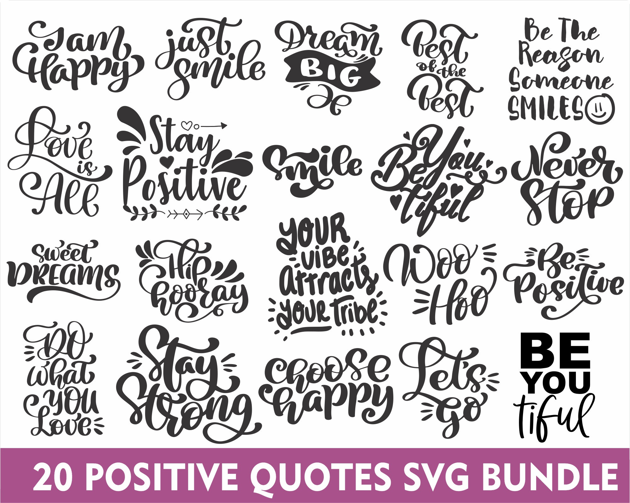 Positive Quotes Bundle Svg, Inspirational Quotes Svg, Caligraphy Svg ...
