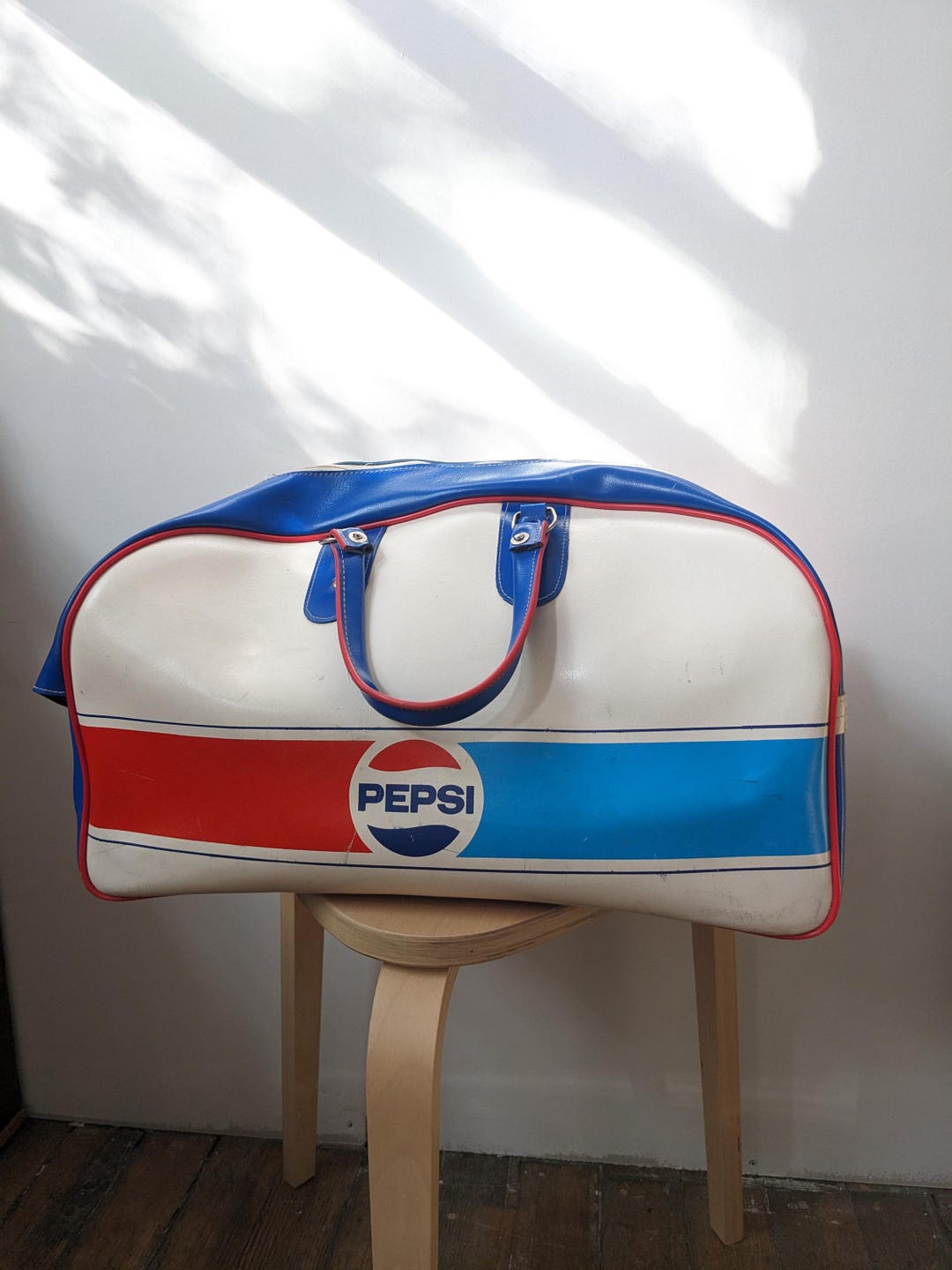 70s Vintage Leather Pepsi Duffle Bag Large Flat Bottom Soda - Etsy