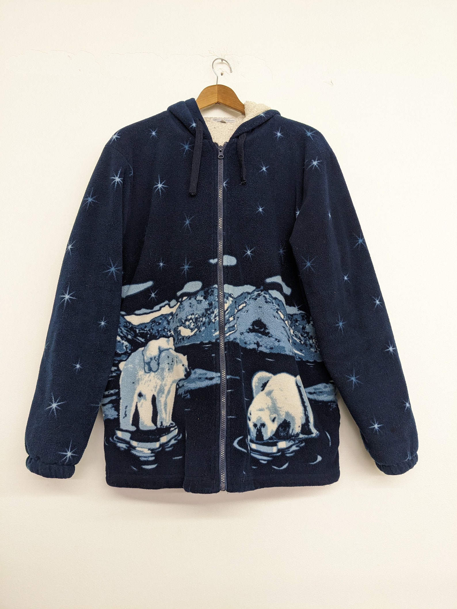 Vintage Wildlife Polar Bear Fleece Hooded Hood Zip Blue Snow Animal ...