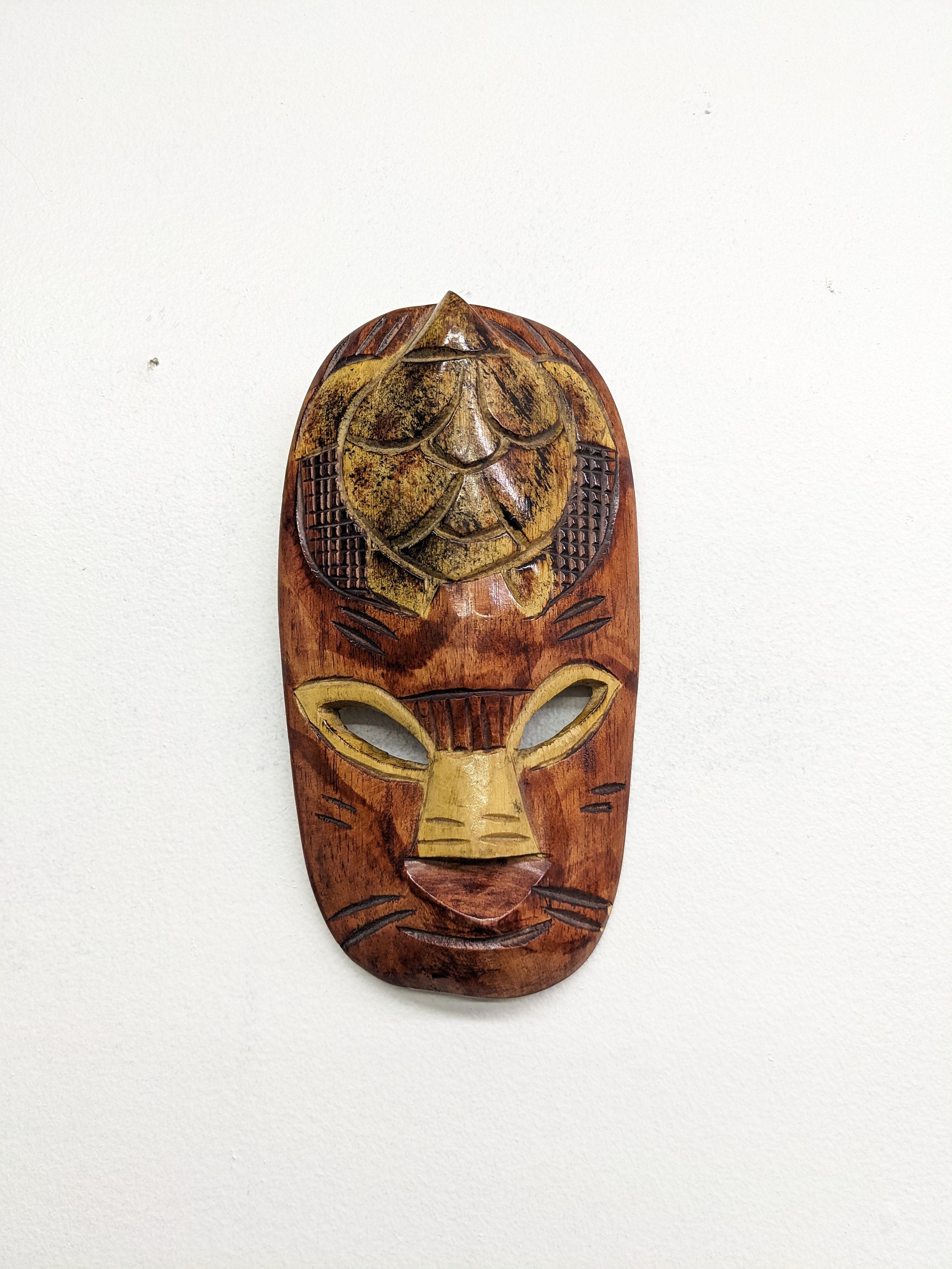 Vintage Fiji Tiki Wooden Mask Fijian Hand Carved Wood Tribal Island ...