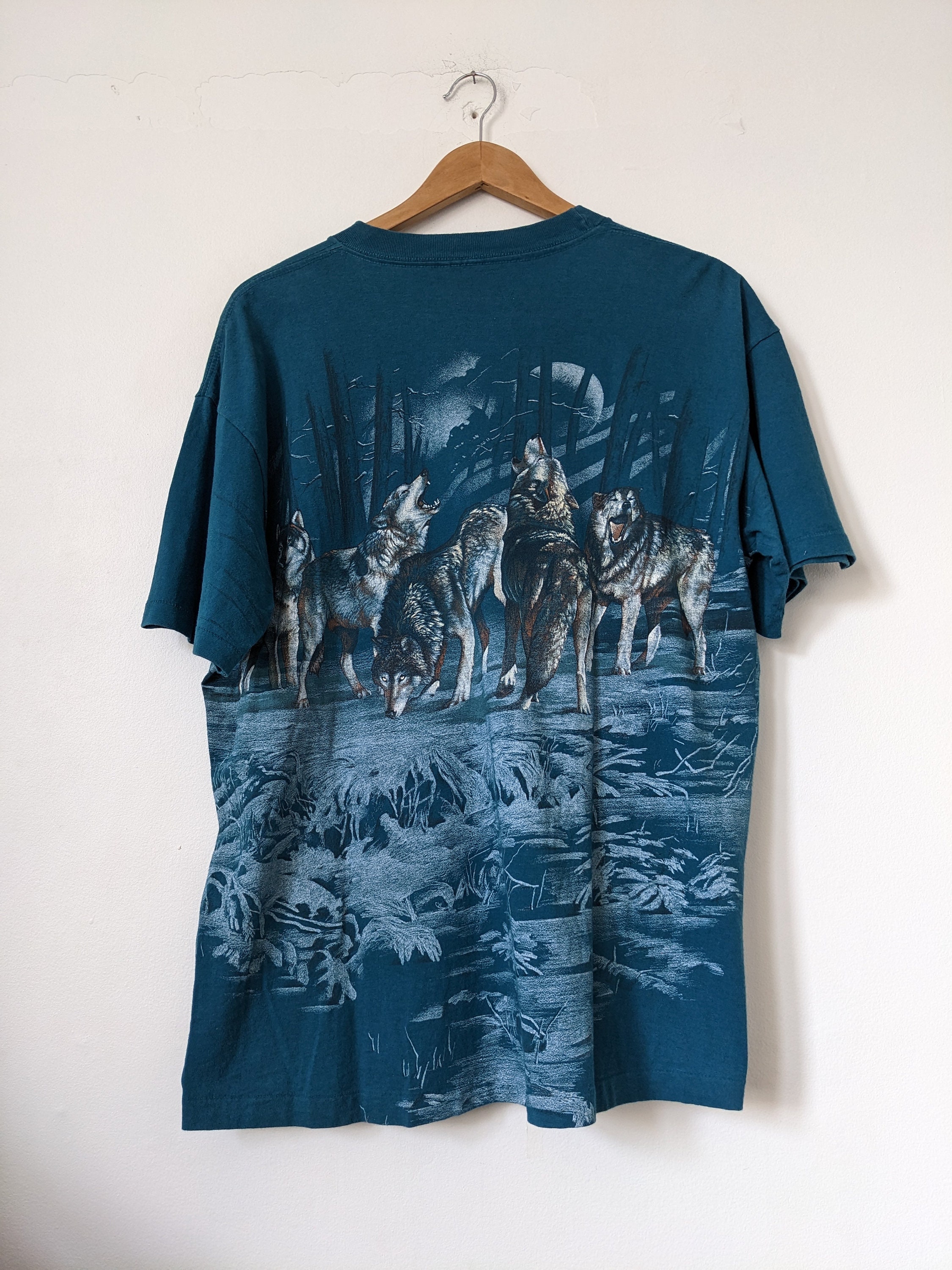 Vintage Wildlife Wolf T-shirt AOP All Over Print L Blue Animal - Etsy