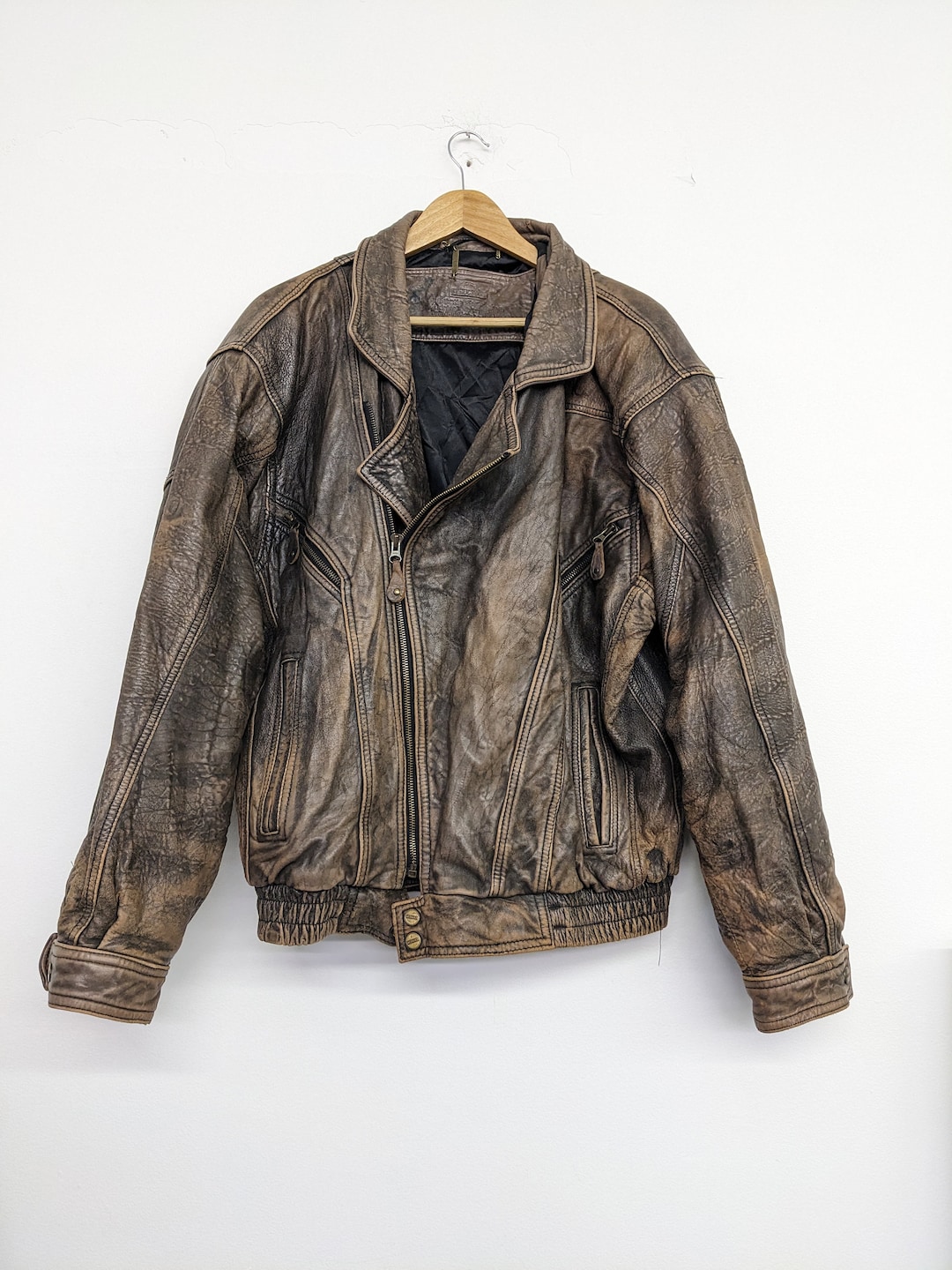 Vintage Leather Motorcycle Jacket Biker Lined L Structure - Etsy