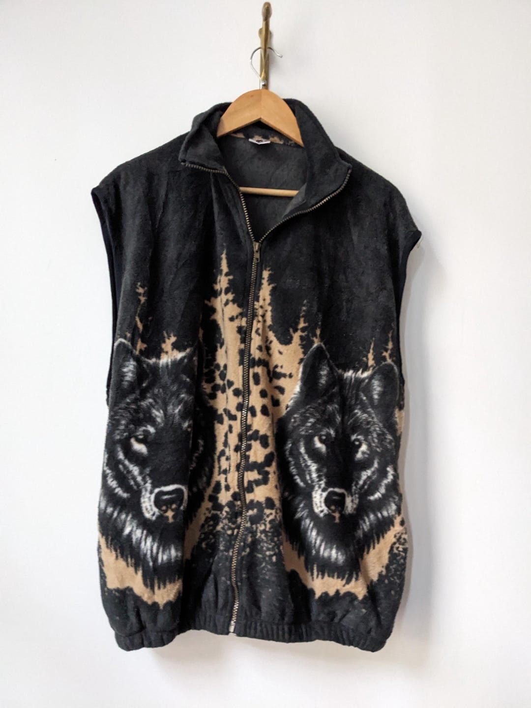 Vintage Wildlife Wolf Fleece Vest Zip With Wolves Animal Nature L - Etsy