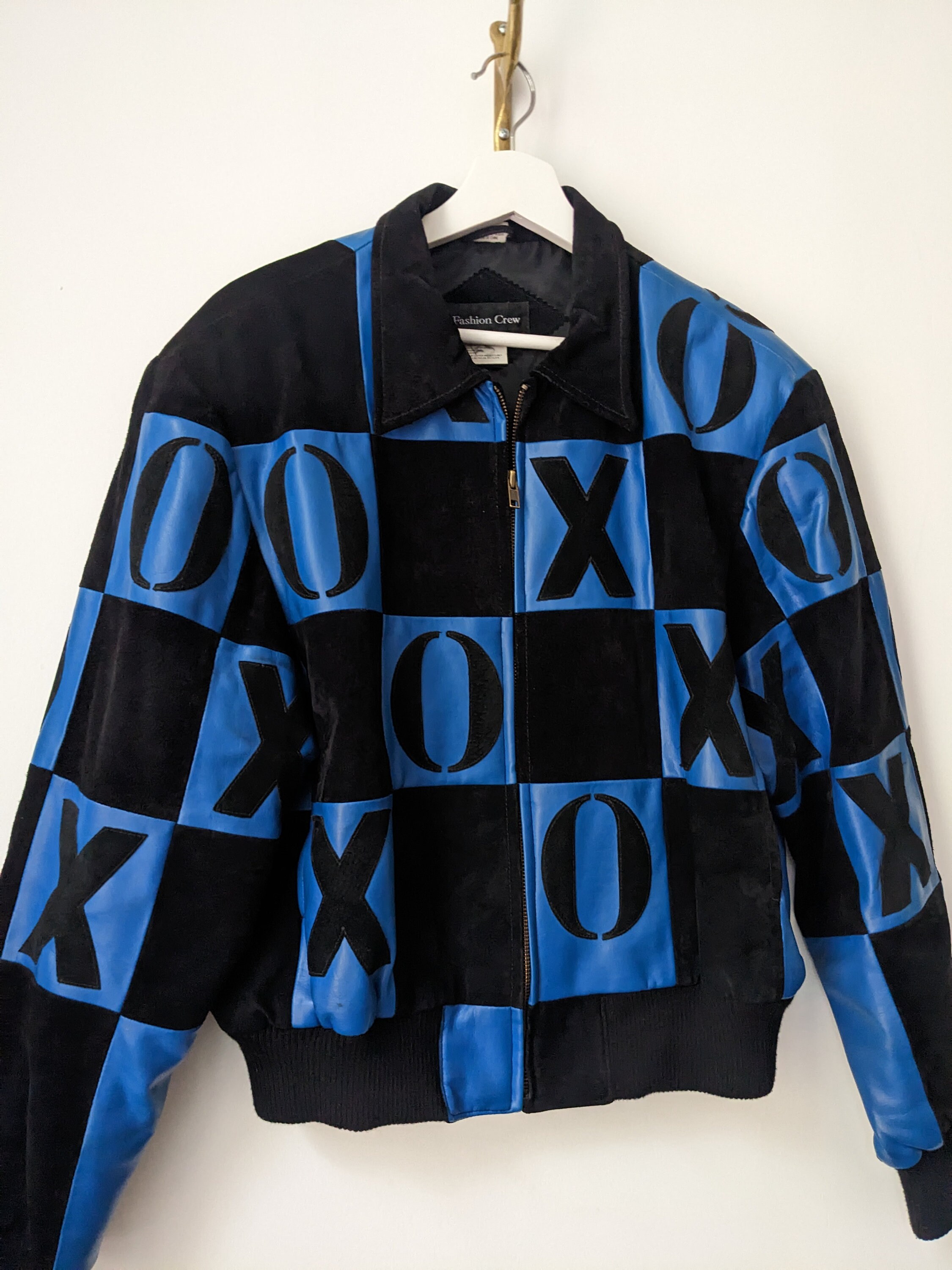 Vintage Leather Jacket Checkerboard Tic Tac Toe XO Lined X & O Blue ...