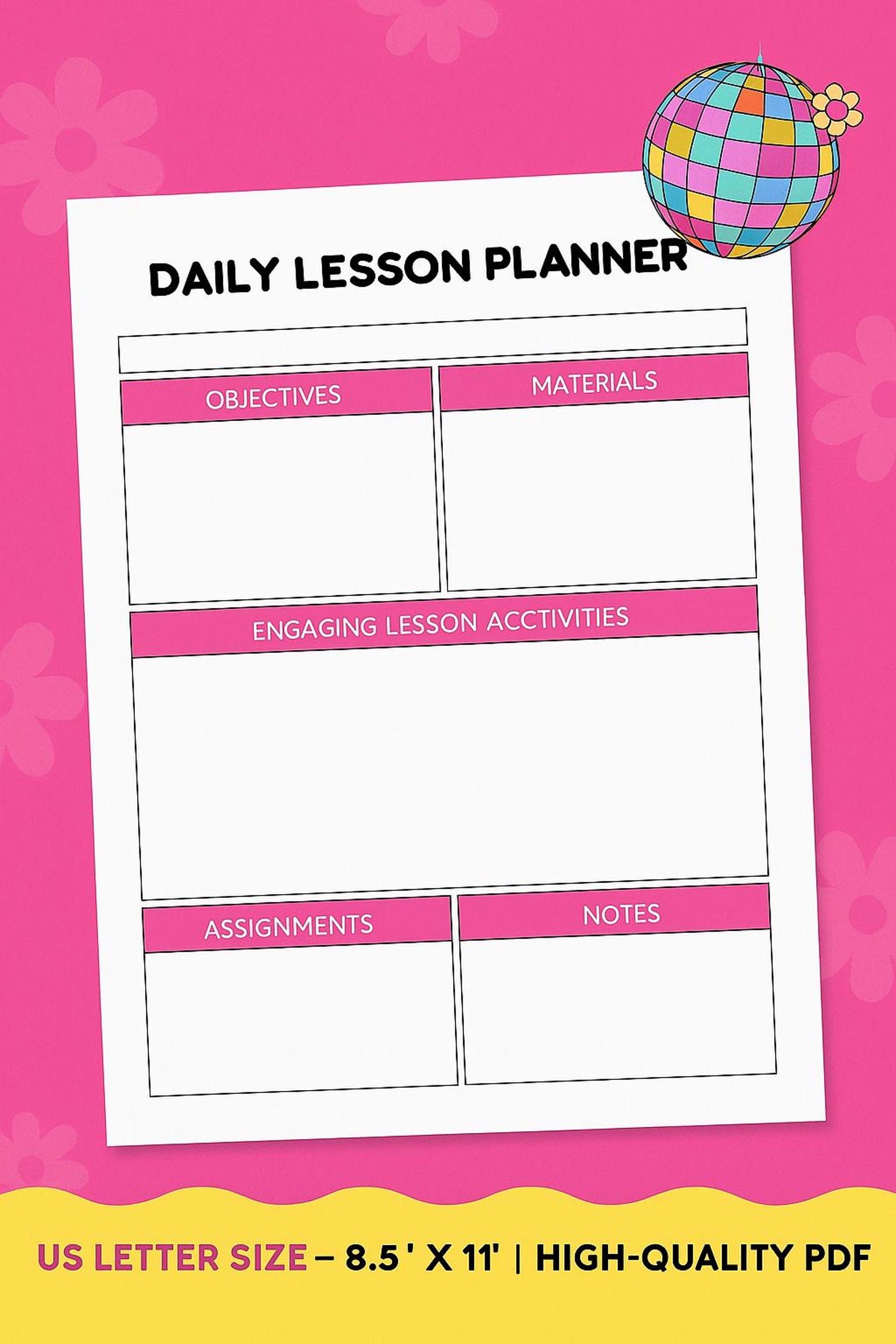 Groovy Teacher Planner: Disco Ball Daily Lesson Plan Template (PDF ...