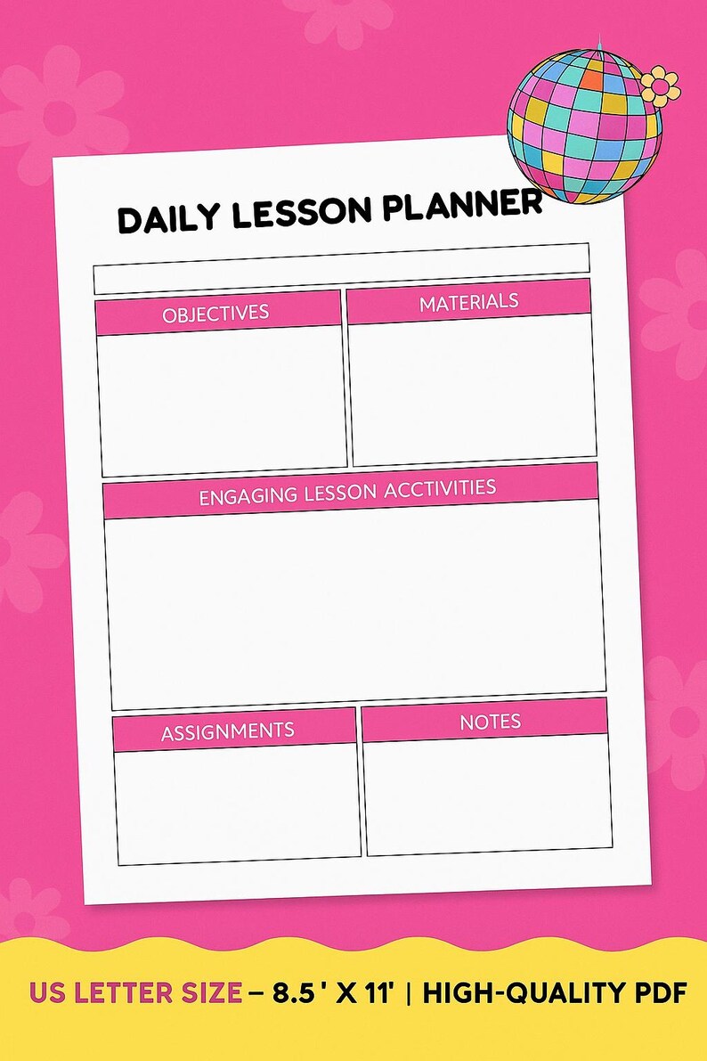 Groovy Teacher Planner: Disco Ball Daily Lesson Plan Template (PDF ...