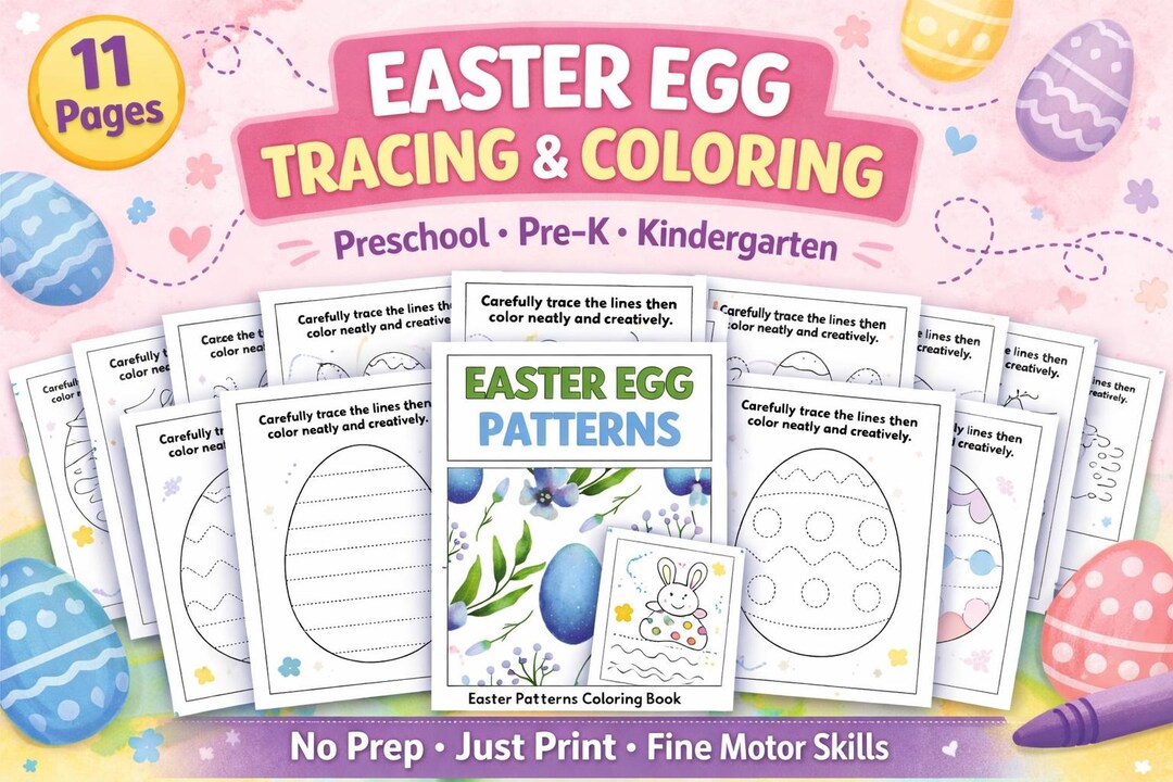 Easter Egg Tracing and Coloring Worksheets Preschool Pre K Printable ...