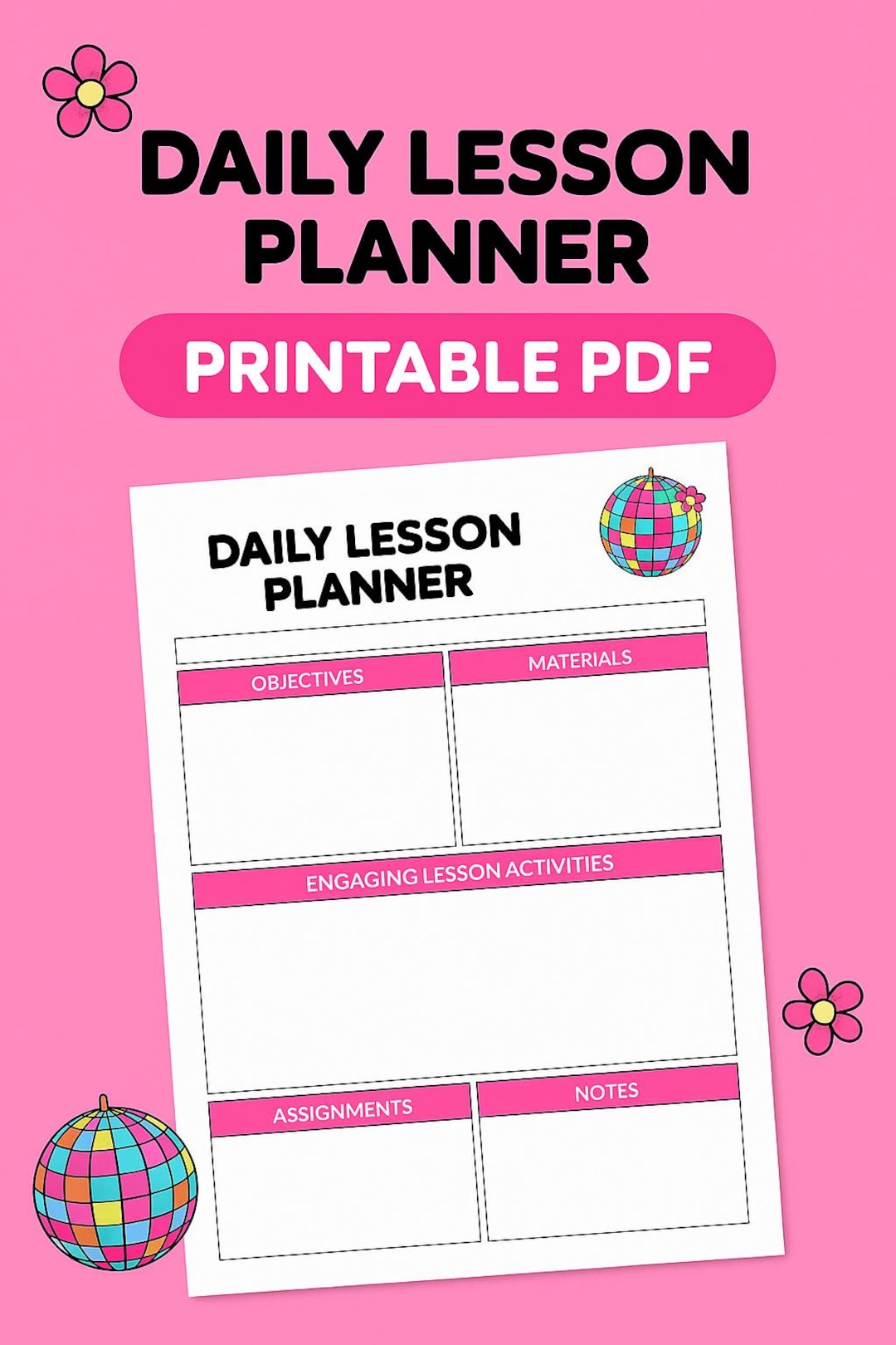 Groovy Teacher Planner: Disco Ball Daily Lesson Plan Template (PDF ...