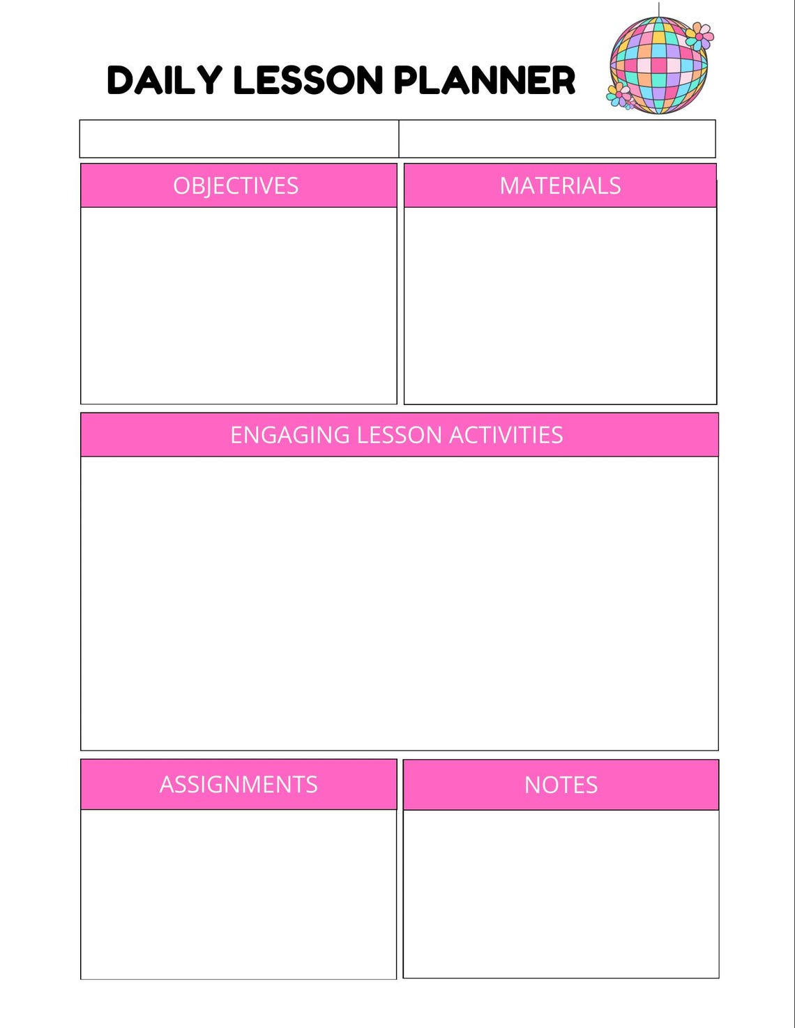 Groovy Teacher Planner: Disco Ball Daily Lesson Plan Template (PDF ...