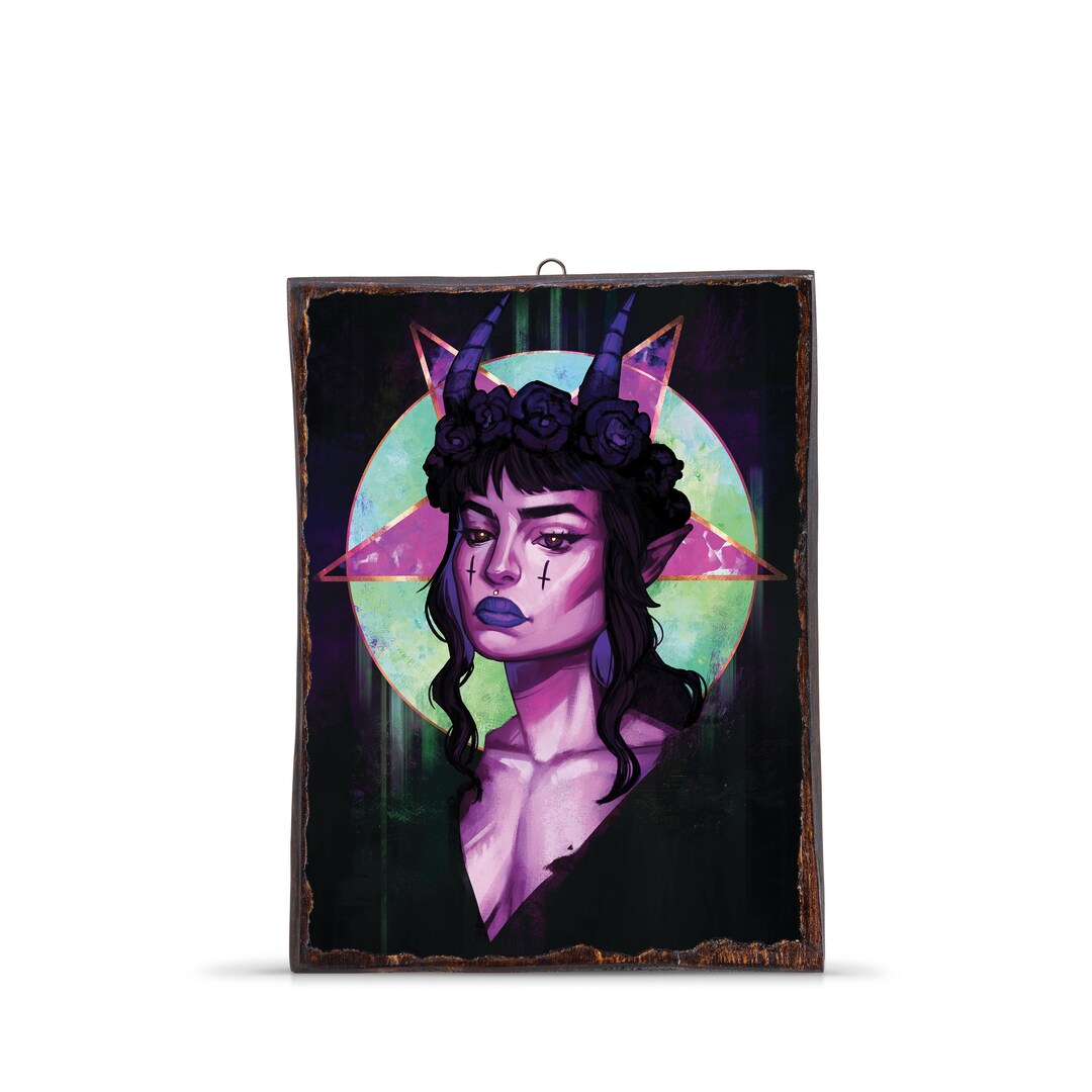 Demon Girl - Wooden Frame - Fantasy Decor - Occult - Etsy