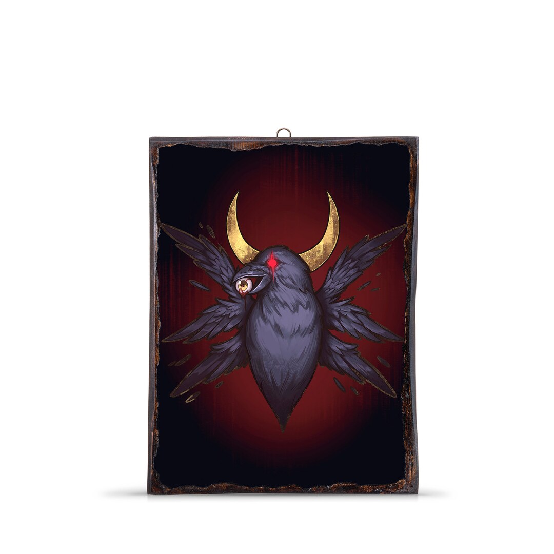 Demon Crow - Wooden Frame - Fantasy Decor - Pagan - Familiar - Etsy