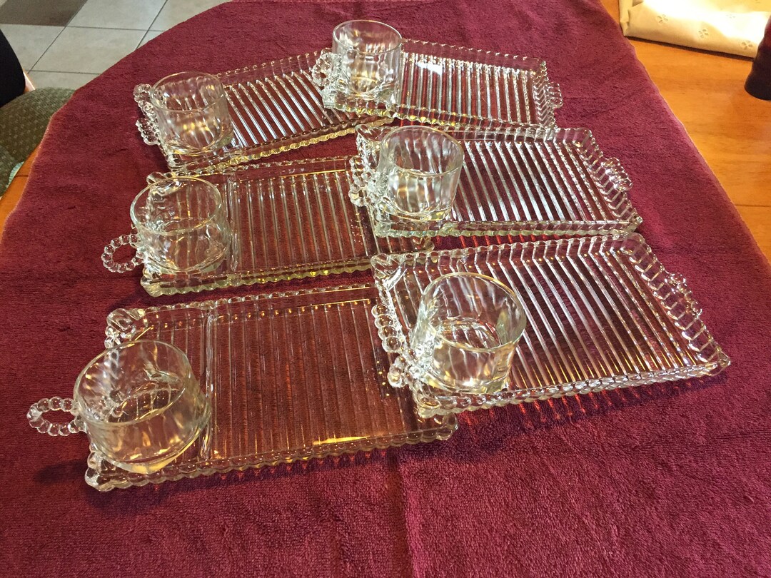 Vintage Glass Snack and Drink Trays - Etsy