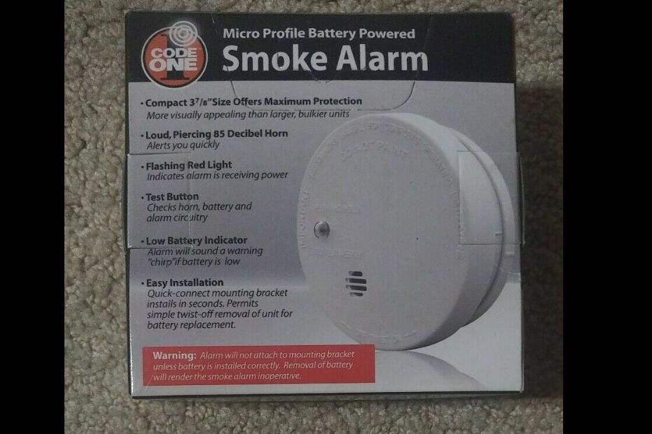 Code One Micro Profile 9V Battery Operated Smoke Fire Alarm I9040 85db ...
