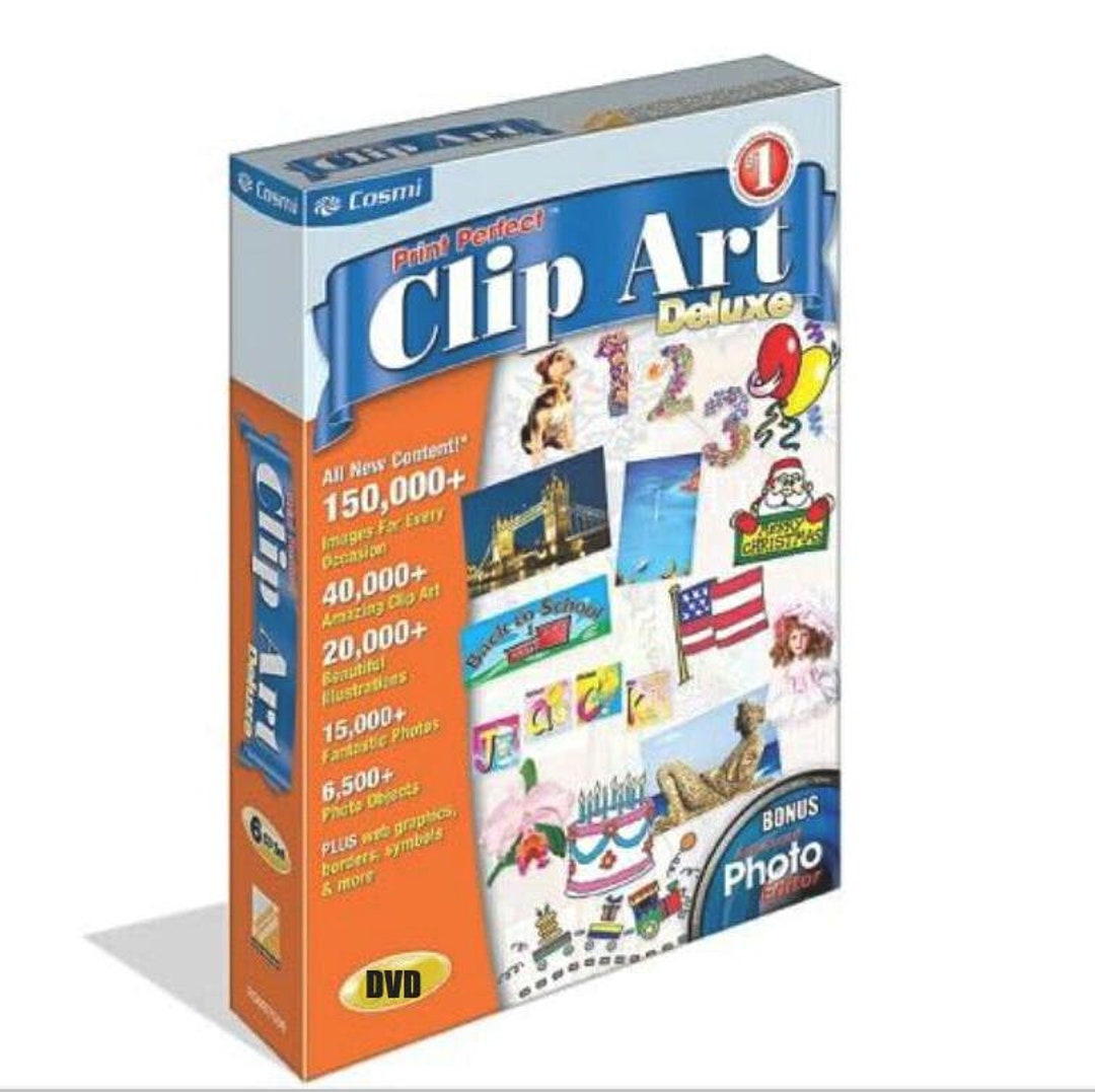 The Cosmi Clip Art Deluxe is a DVD Set With Bonus Advanced Photo Editor and Greenstreet 25,000 ...