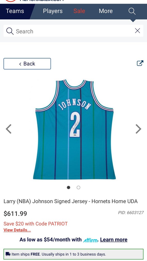 Rare!!! Larry Johnson Autograph Charlotte Hornets siz… - Gem