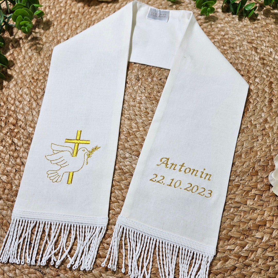 Linen and Fringed Baptism Stole, Pattern of Your Choice and ...