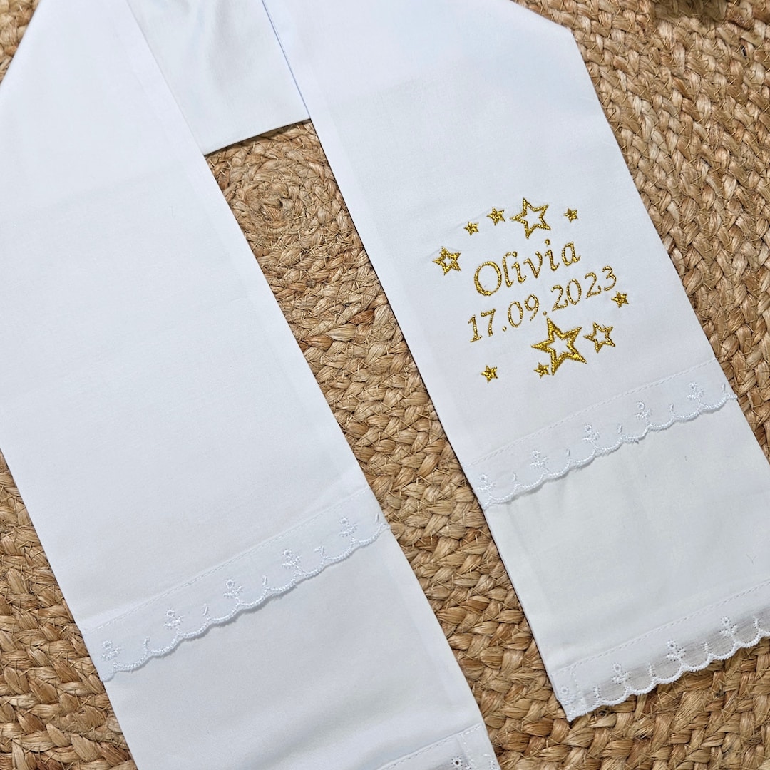 Cotton and Lace Baptism Stole - Pattern of Your Choice and Customizable ...