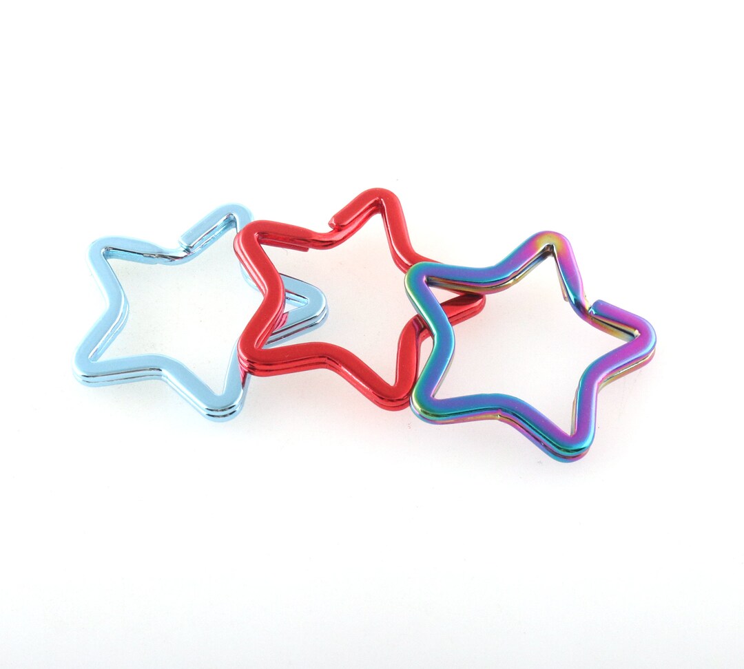 Rainbow Keyring Split Key Ring Sky Blue Star Keyrings Split Rings Flat ...