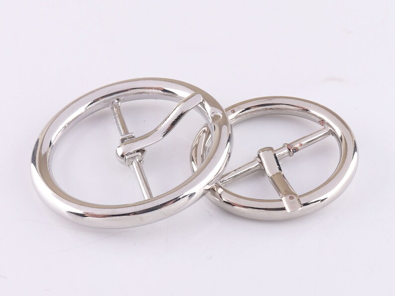 Silver Round Belt Buckle Center Bar Buckles Single Prong Strap Adjuster ...