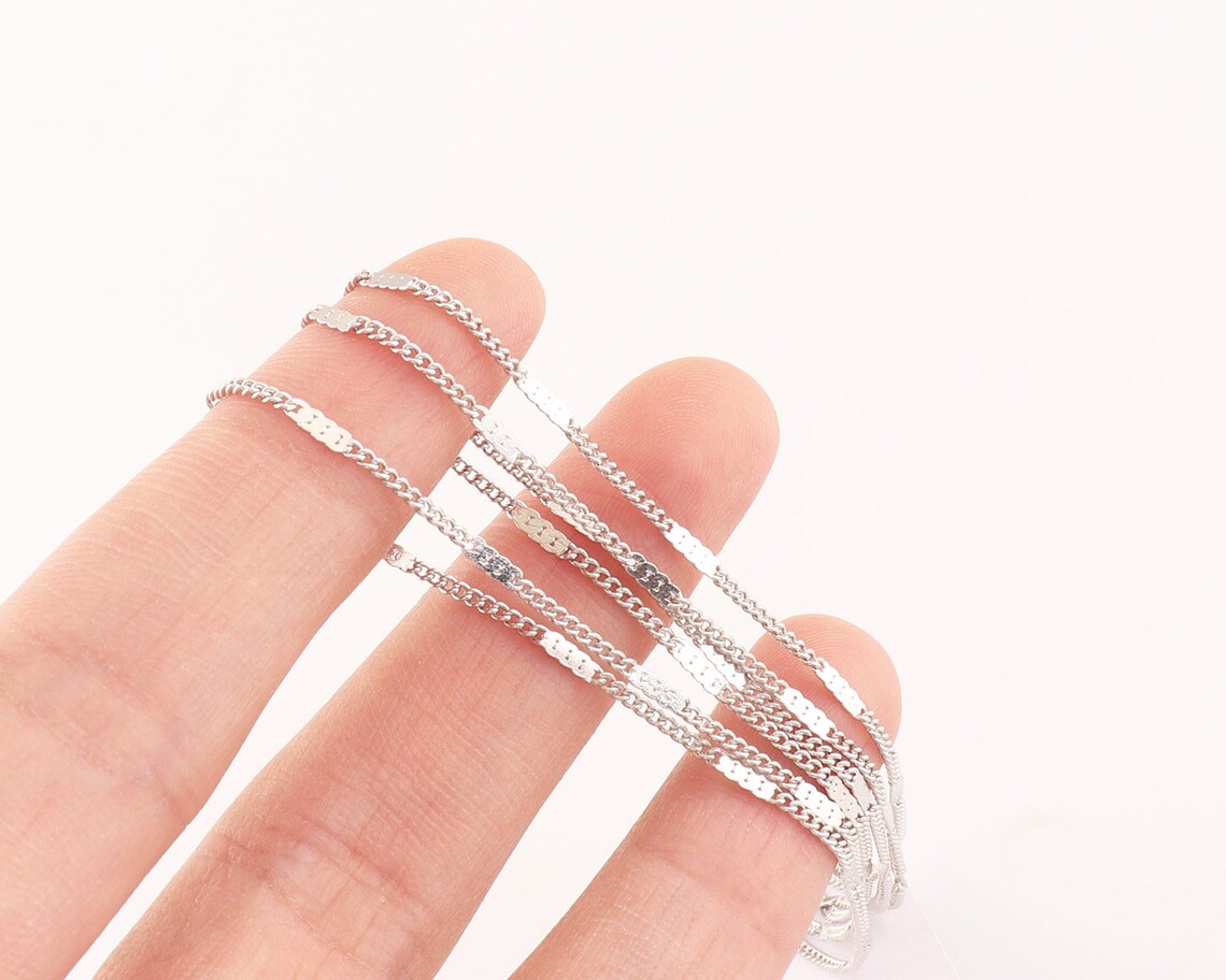 Silver Satellite Chain Bracelet Chain Beading Chain Small Flat Cable ...