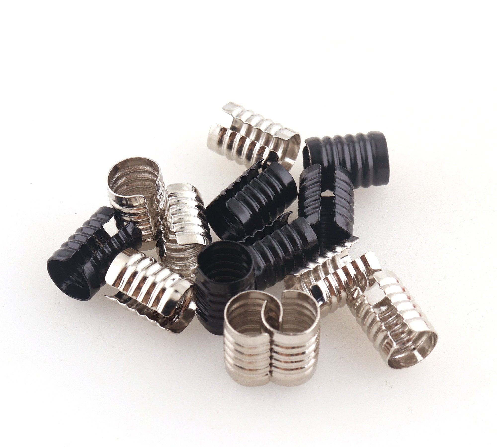 Black End Crimp 139mm Silver Fold Over Crimp Cord End cap | Etsy