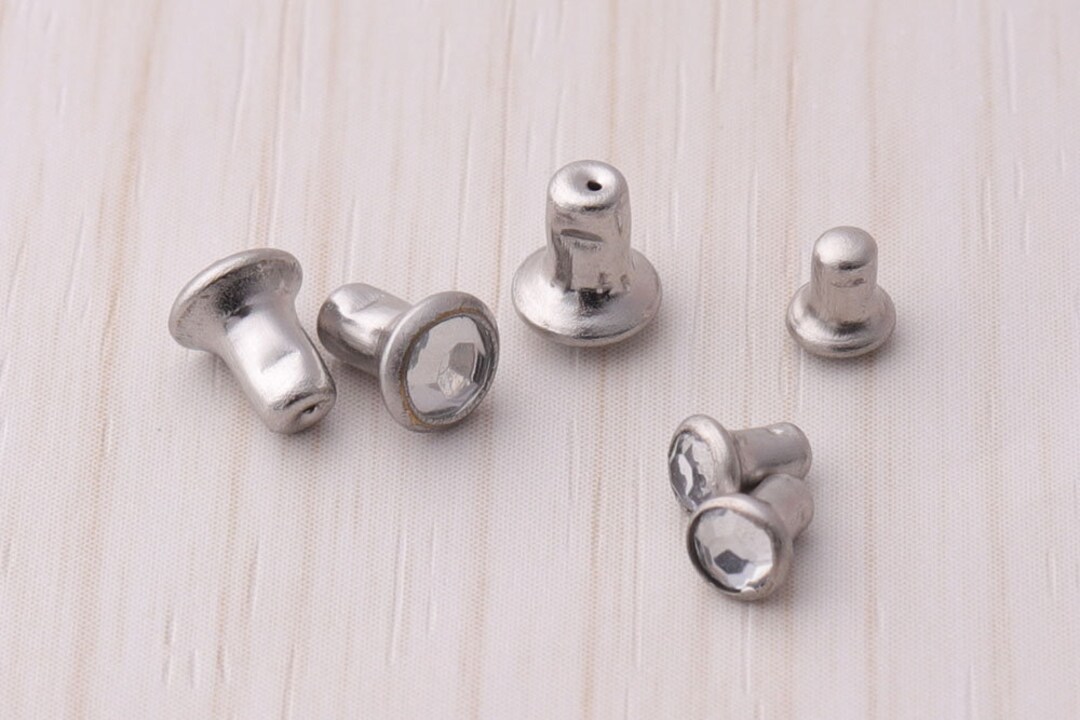 50pcs Silver Rhinestone Rivets Snap Rapid Rivets Studs Single Cap ...