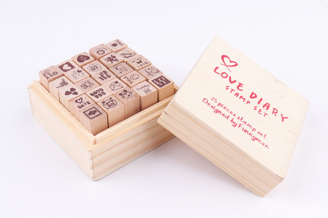 Wooden Rubber Stamp Set 25pcs/set Paper Stamp Wooden Love Diary Stamp ...