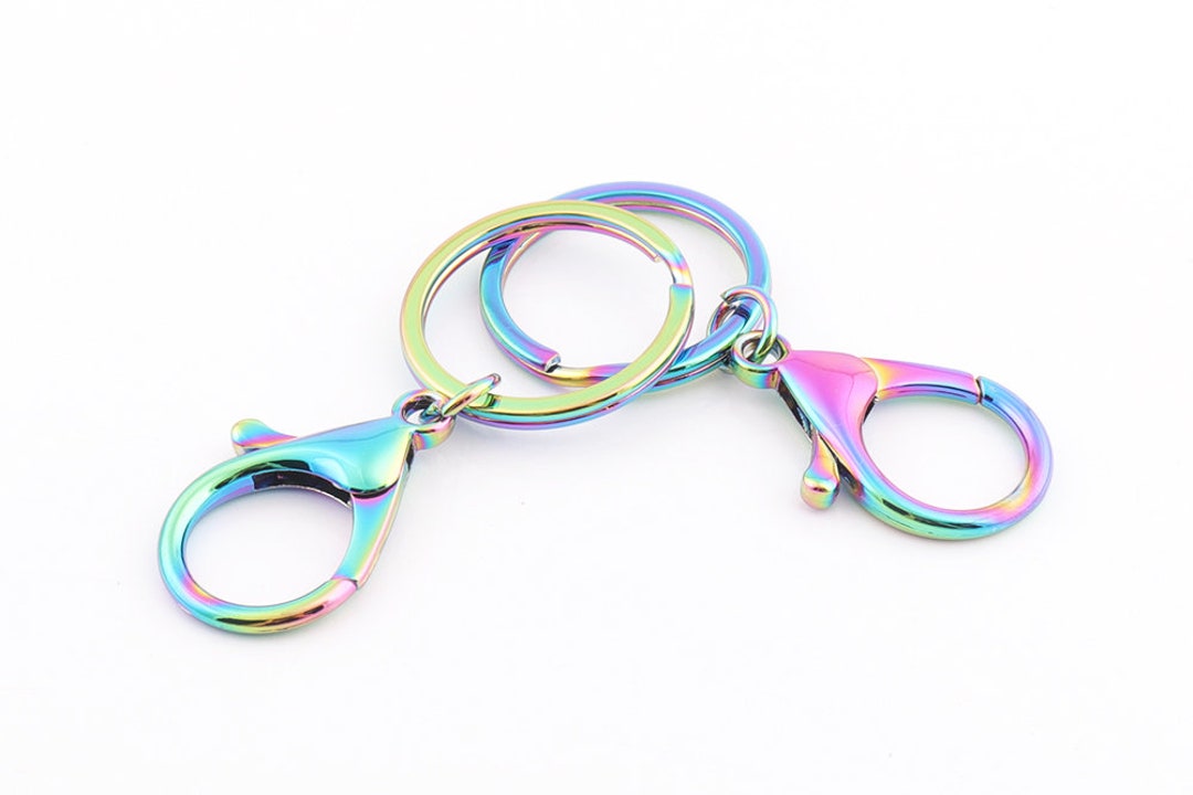 65mm Rainbow Split Keyring Keychain Key Fob Keyrings With Lobster Clasp ...