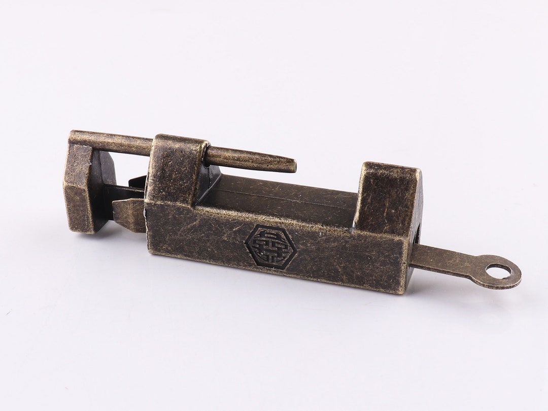 Vintage Chinese Lock With Key,bronze Latch Lock Boxes Lock Jewelry ...