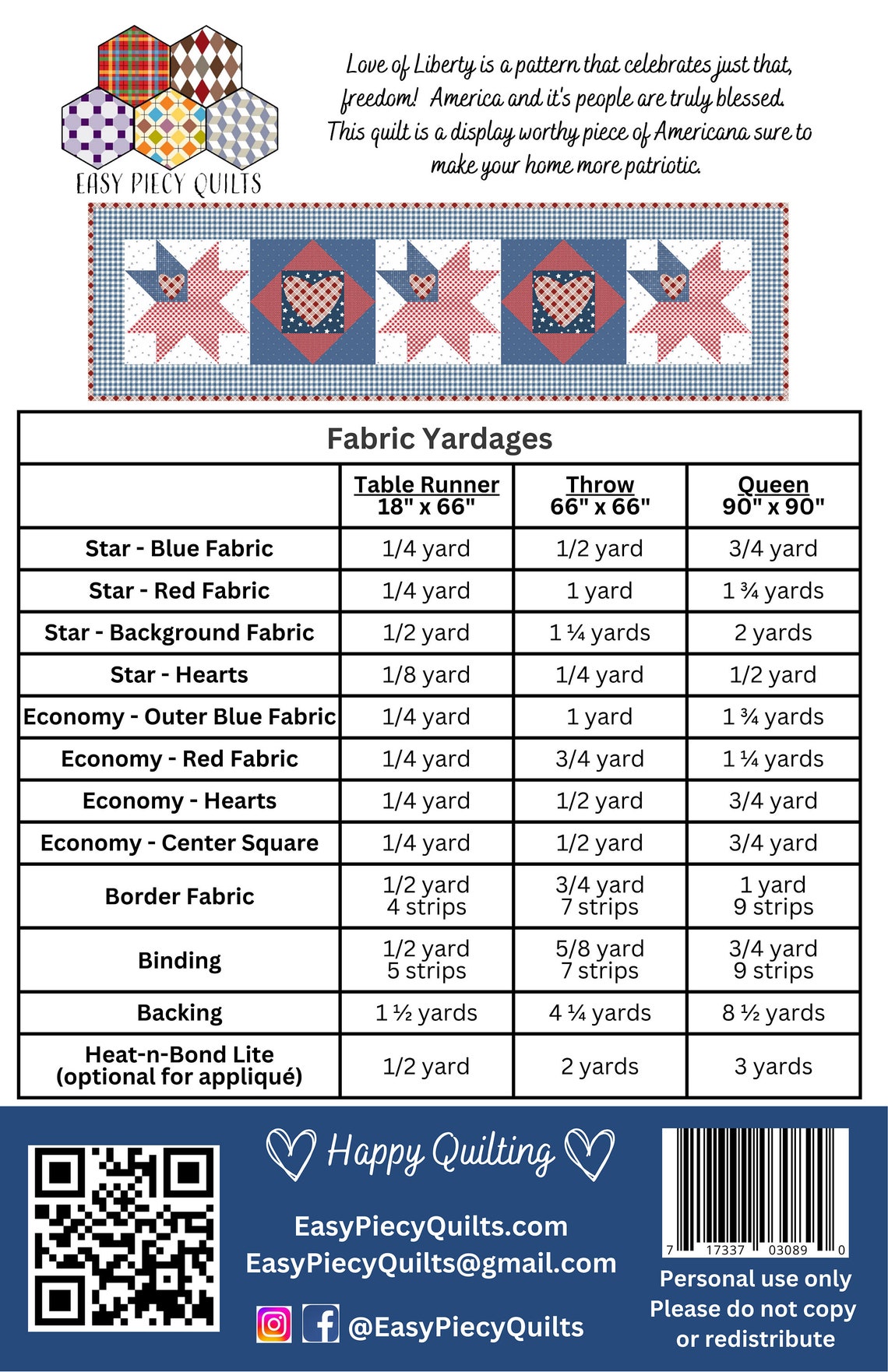 Love of Liberty Quilt Pattern: Patriotic Americana (paper Print) - Etsy