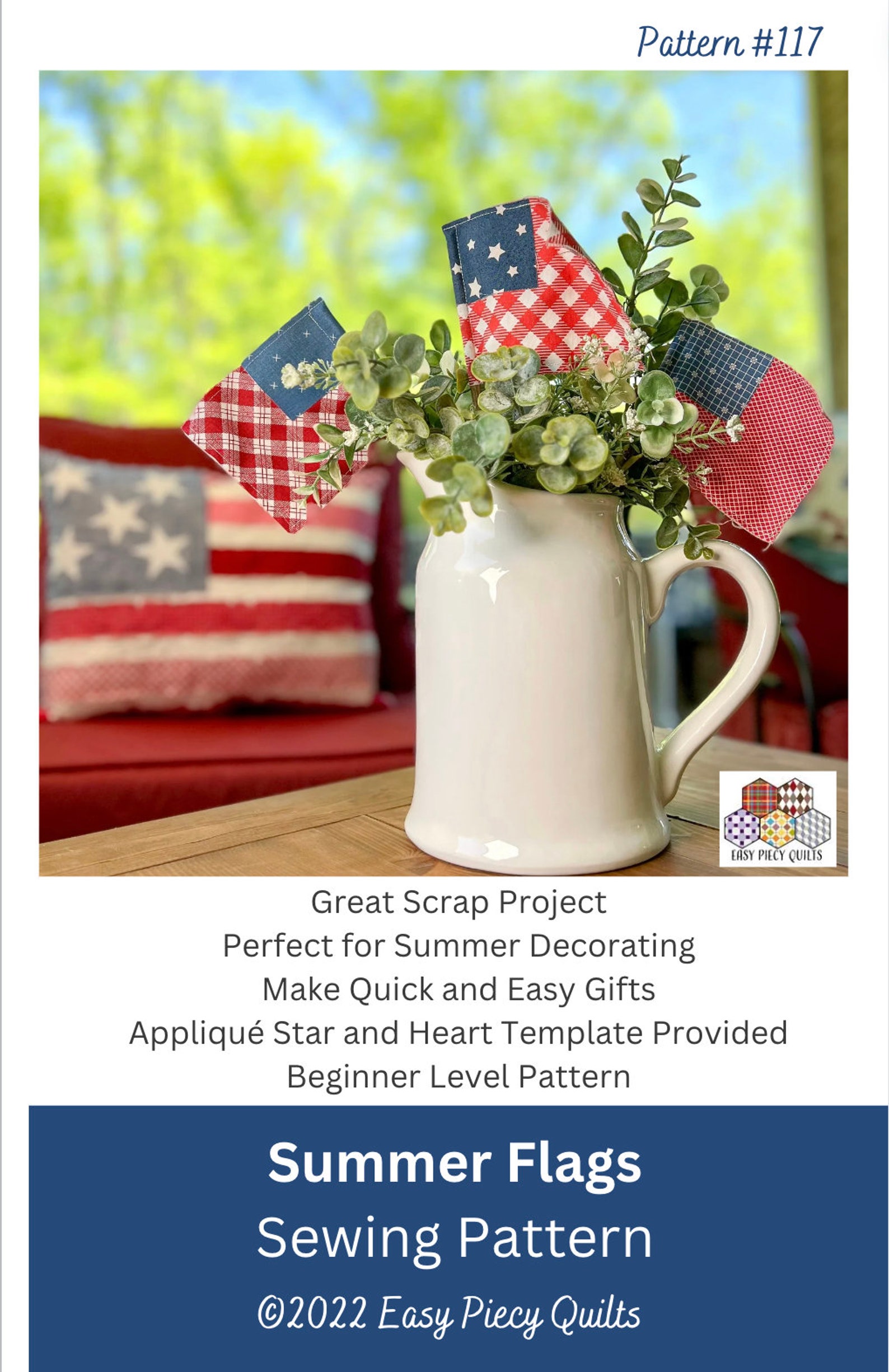 Summer Patriotic Flags DIY Sewing Pattern - Beginner Project, Instant ...