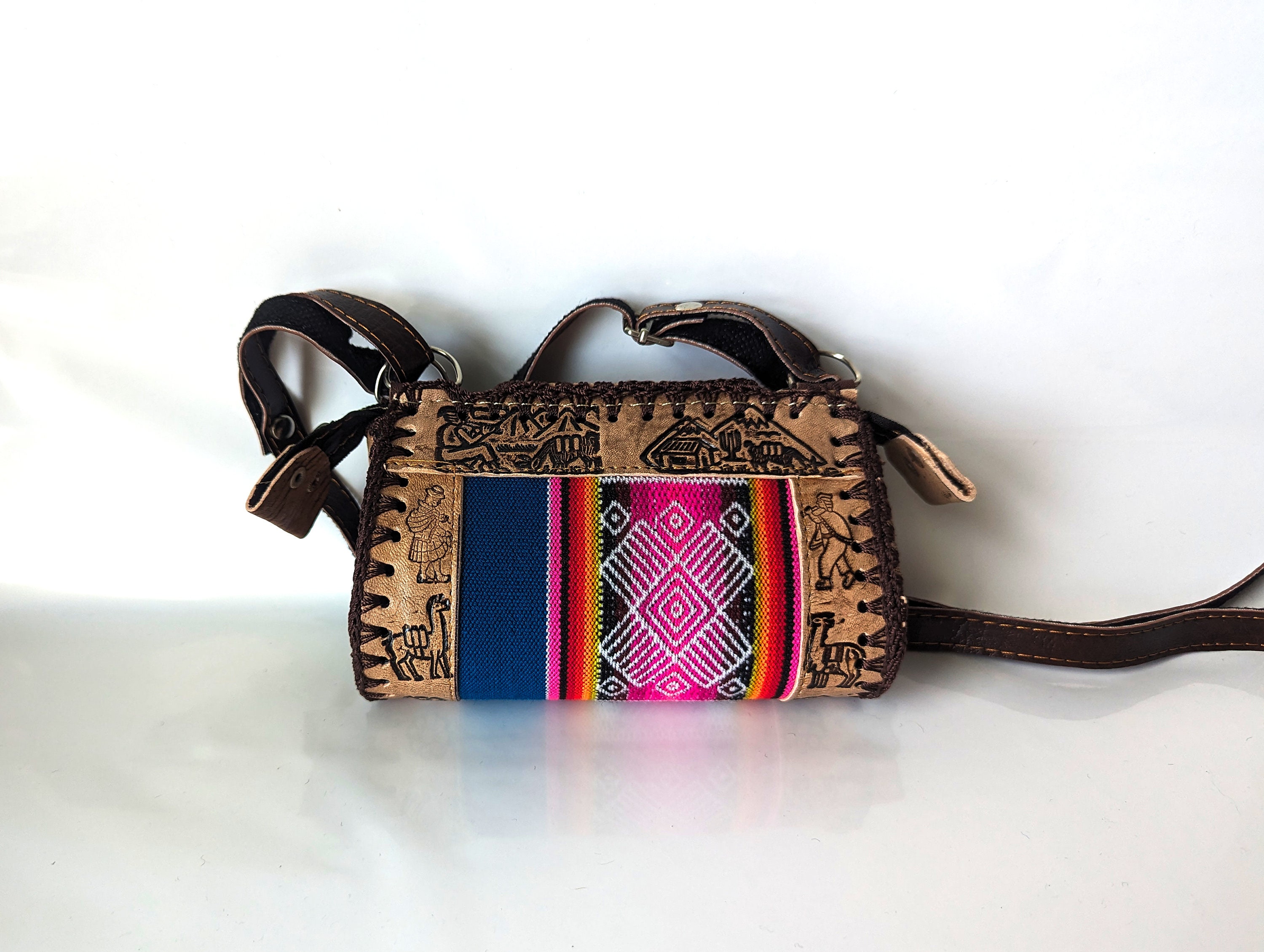 Small Size Hand-carved Leather Crossbody Purse With Andean Textile ...