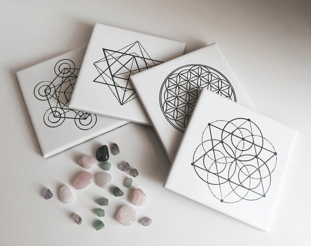 Sacred Geometry Crystal Grids / Portable Altars / Set of 4 / Ceramic ...