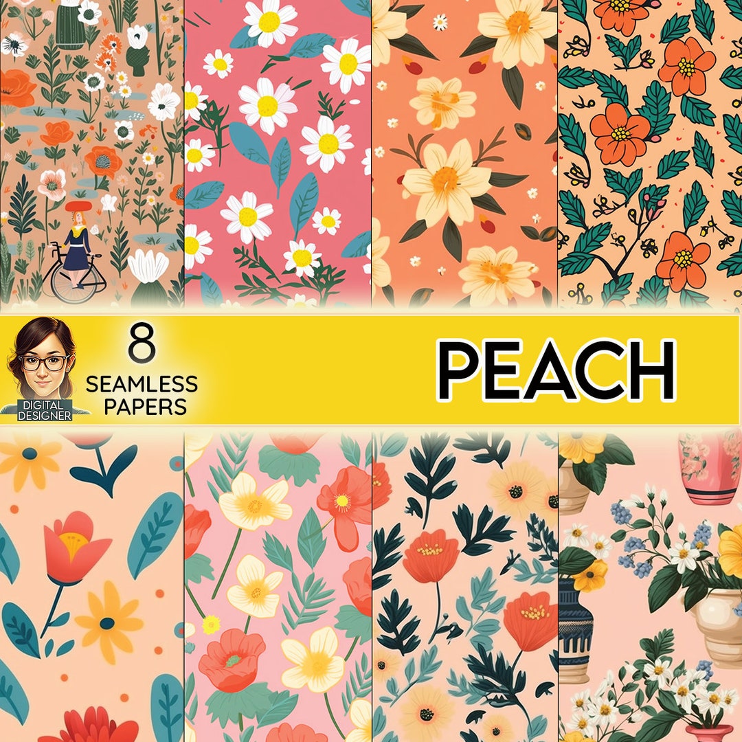 Peach-colored Flowers Digital Paper Set Seamless Digital Paper Seamless ...