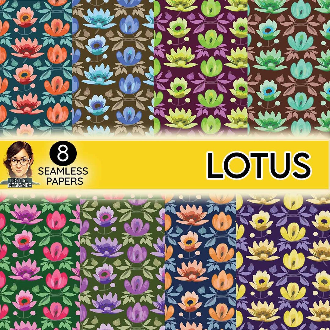 Lotus Flower Digital Paper Set - Seamless Digital Paper Seamless ...