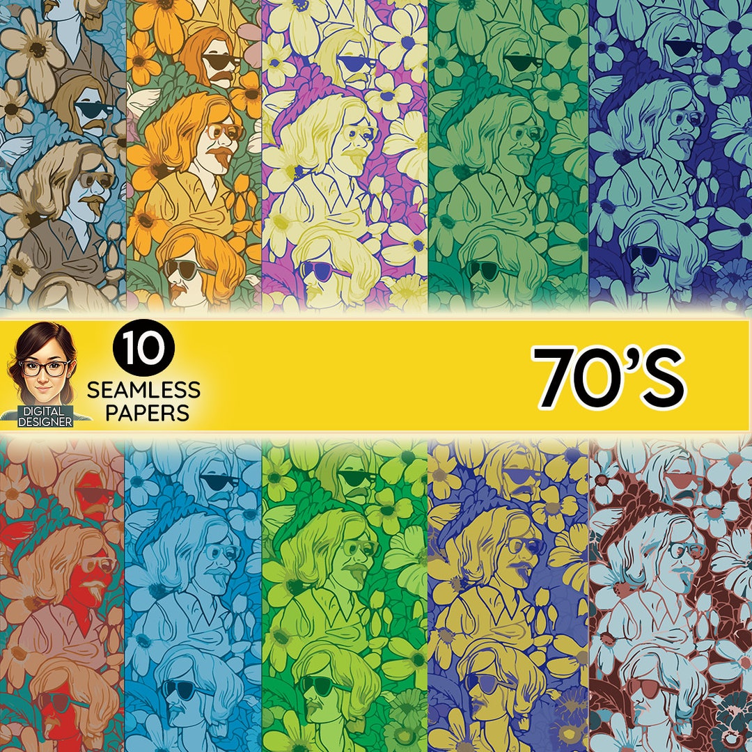 Groovy 70s Digital Paper Set - Seamless Digital Paper Seamless Colorful ...