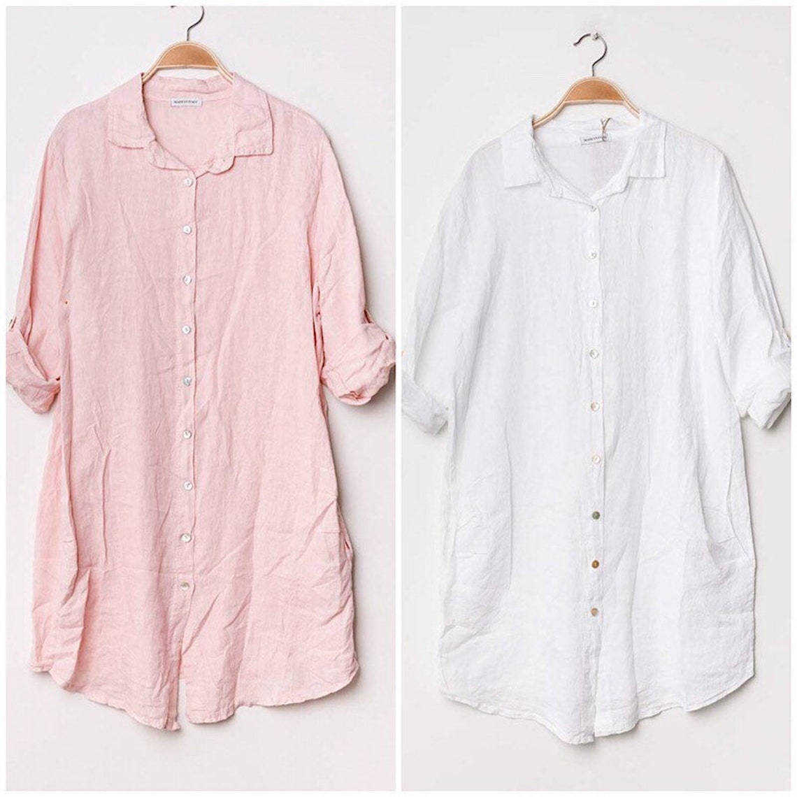 Linen Midi Shirt Dress Made in Italy in Assorted Colours One - Etsy