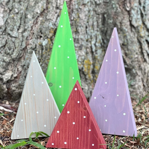 Painted Triangle Trees Set of 4 Wood Tree Decor - Etsy