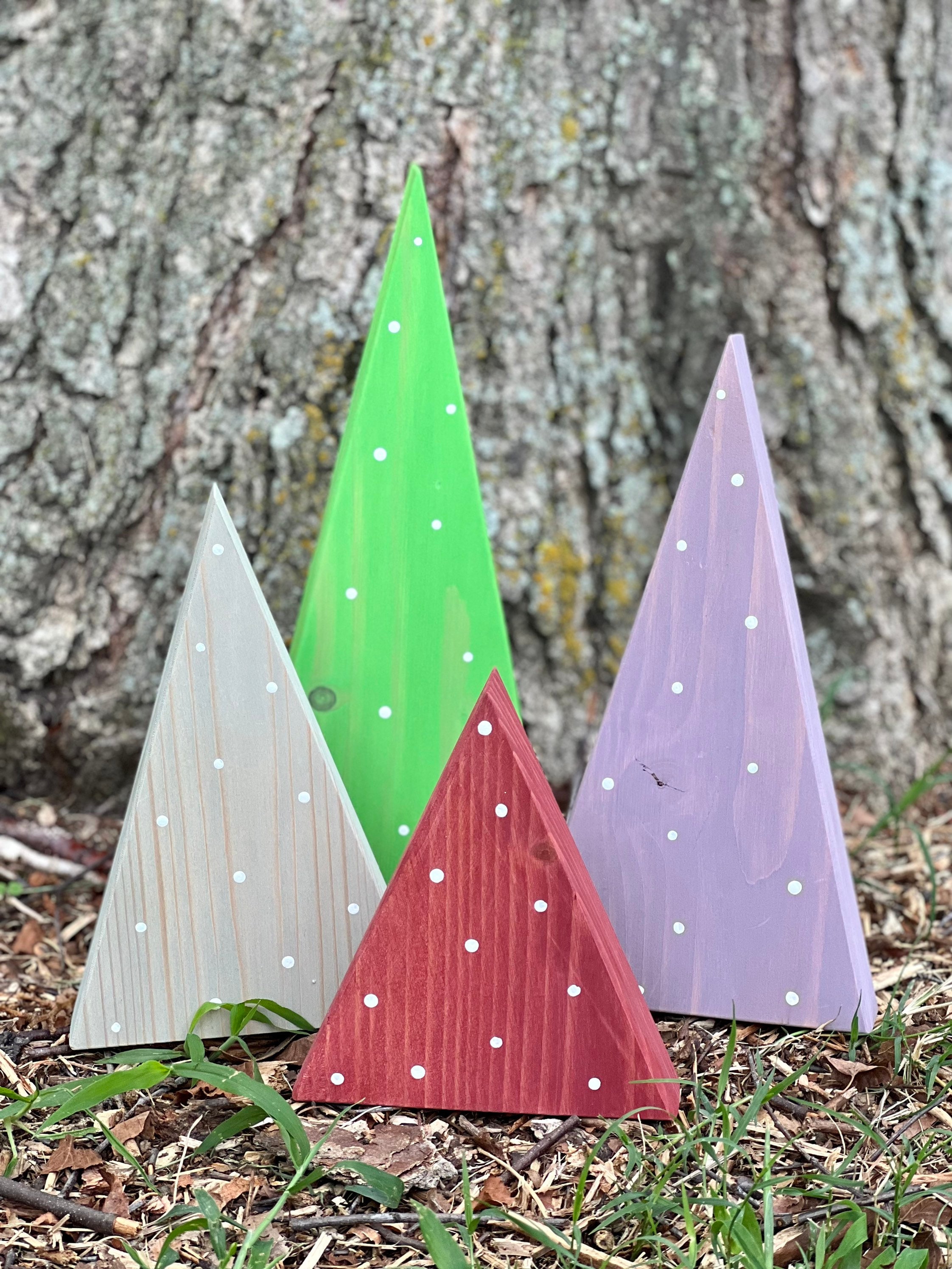 Painted Triangle Trees Set of 4 Wood Tree Decor - Etsy