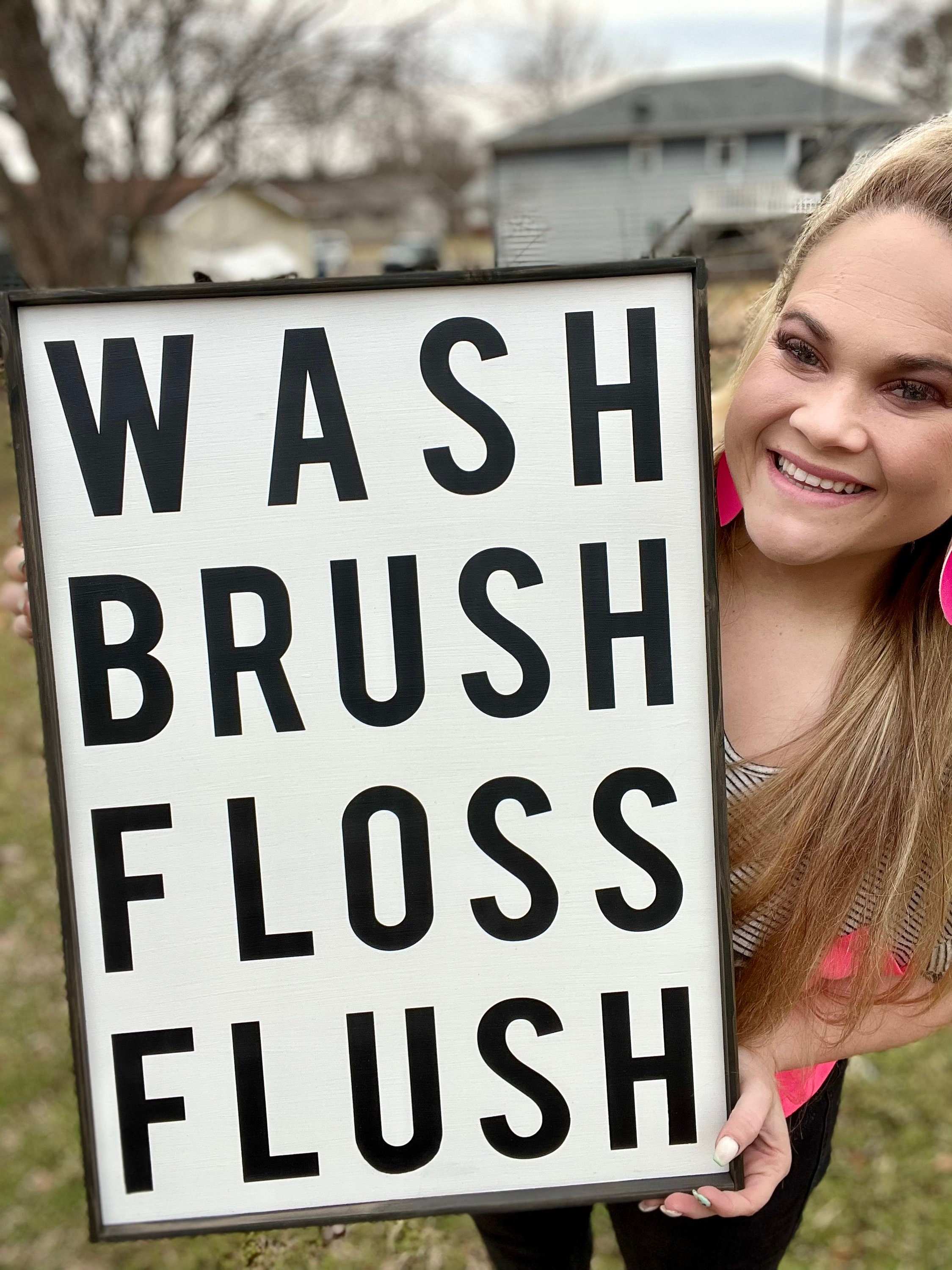 Wash Brush Floss Flush Block Lettering Bathroom Wall Decor - Etsy