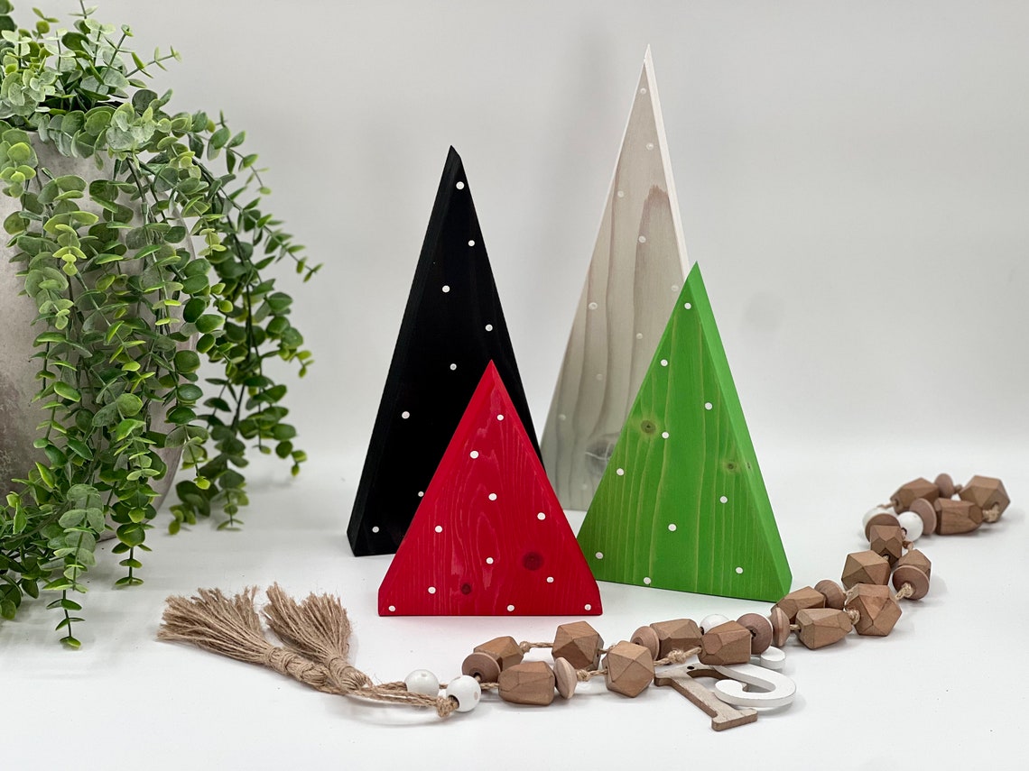 Painted Triangle Trees Set of 4 Wood Tree Decor - Etsy