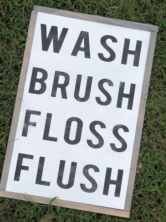 Wash Brush Floss Flush Block Lettering Bathroom Wall Decor | Etsy