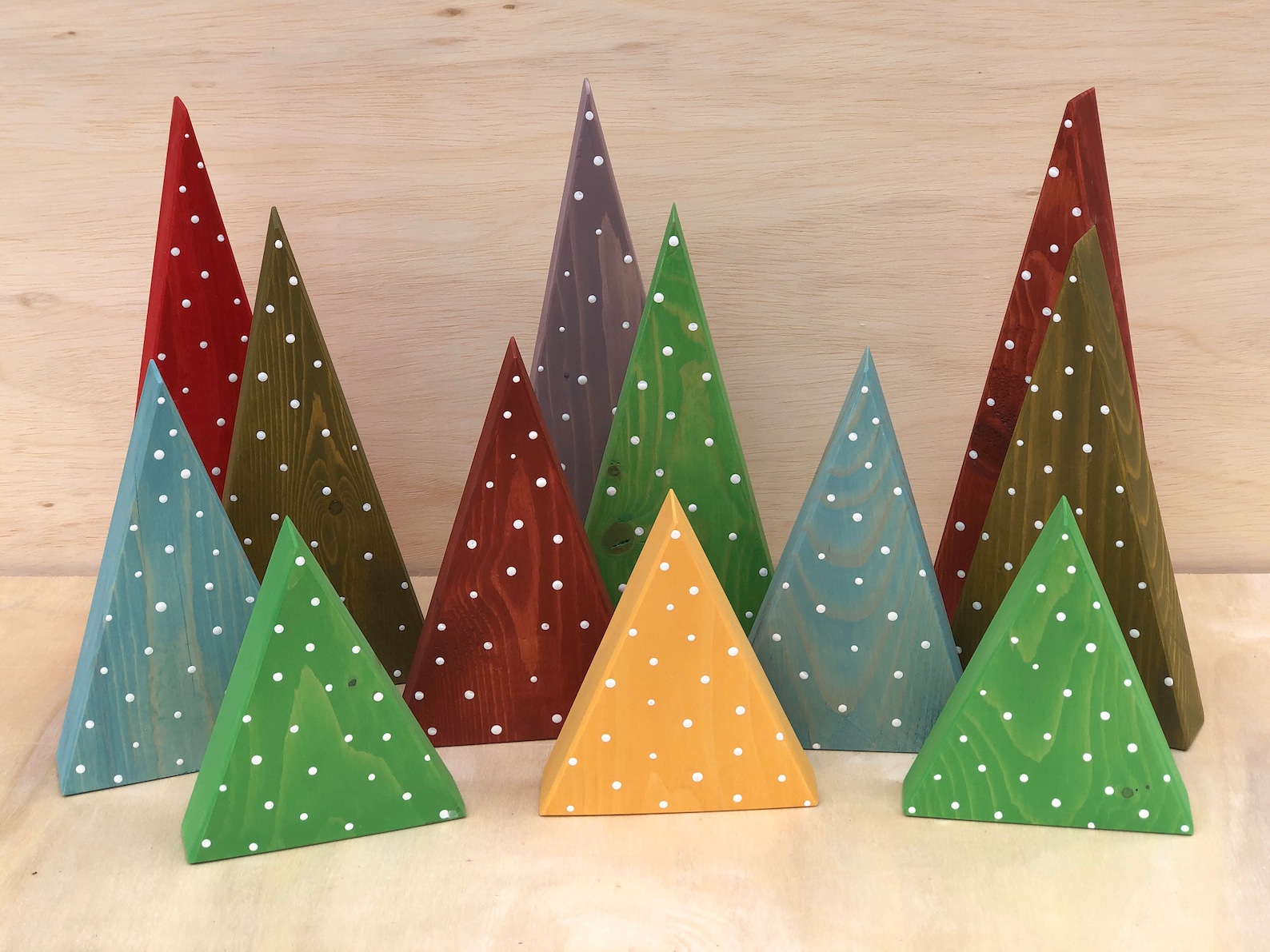 Painted Triangle Trees Set of 4 Wood Tree Decor - Etsy