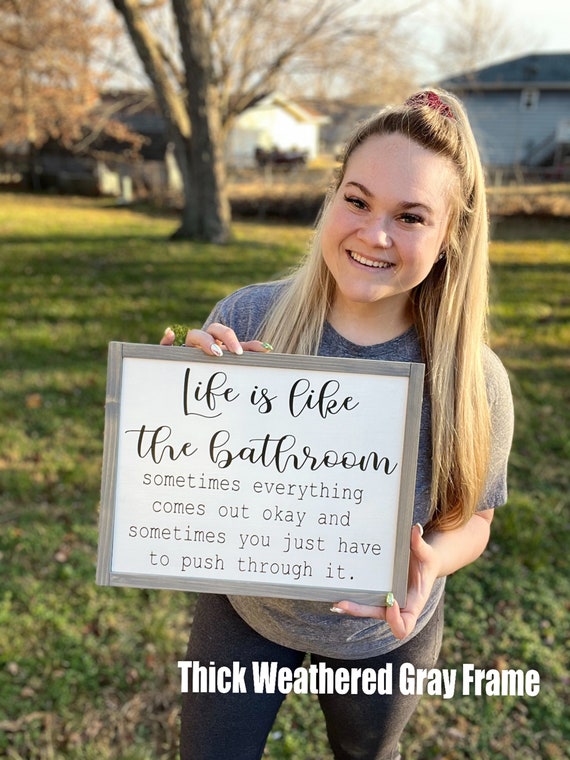 Life is Like the Bathroom Cursive Farmhouse Sign Wood - Etsy