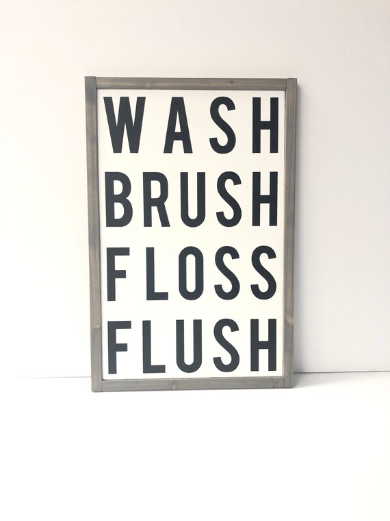 Wash Brush Floss Flush Block Lettering Bathroom Wall Decor | Etsy
